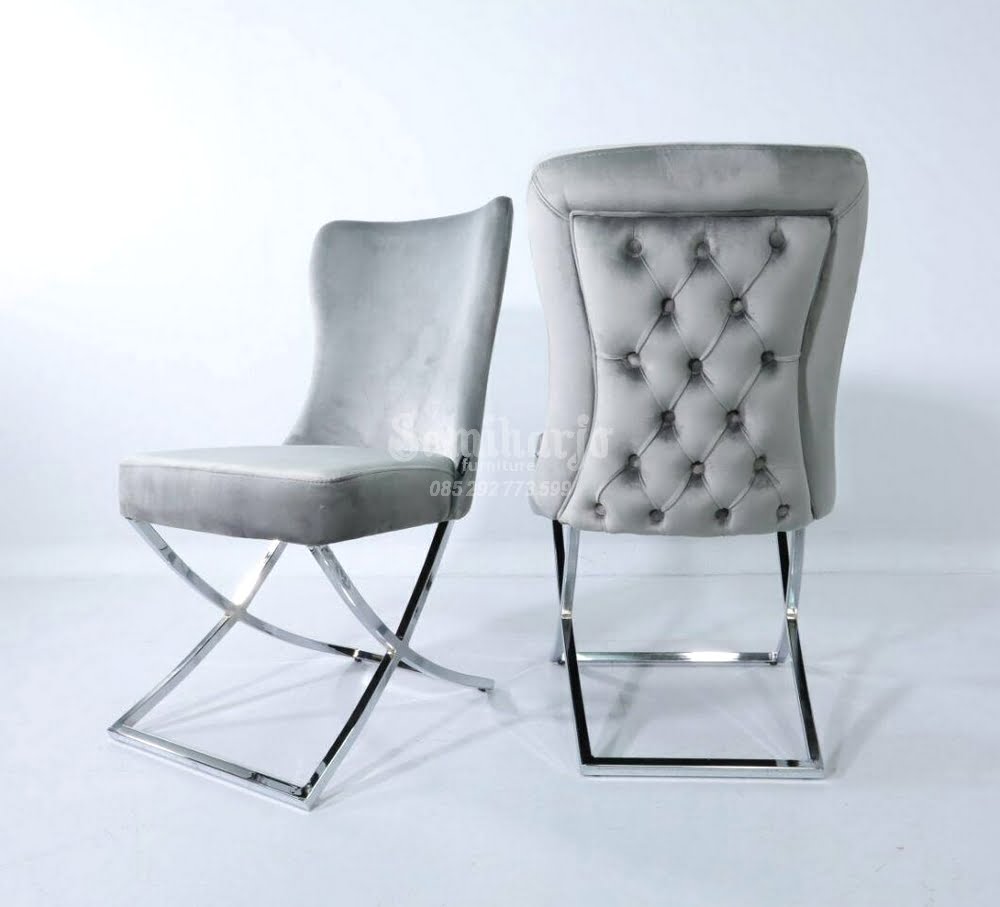 Kursi Makan Stainless Steel Model Chesterfield Sofa Beludru