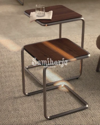 Meja Samping Besi Modern C Table Top Kayu